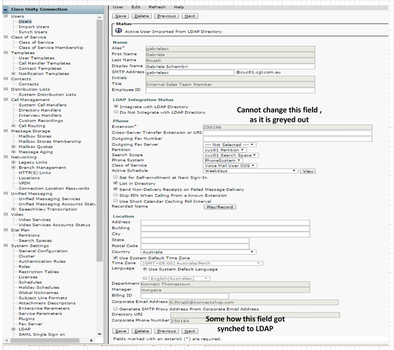 Solved Cisco Unity Connection Extension Field Are Not Updated With
