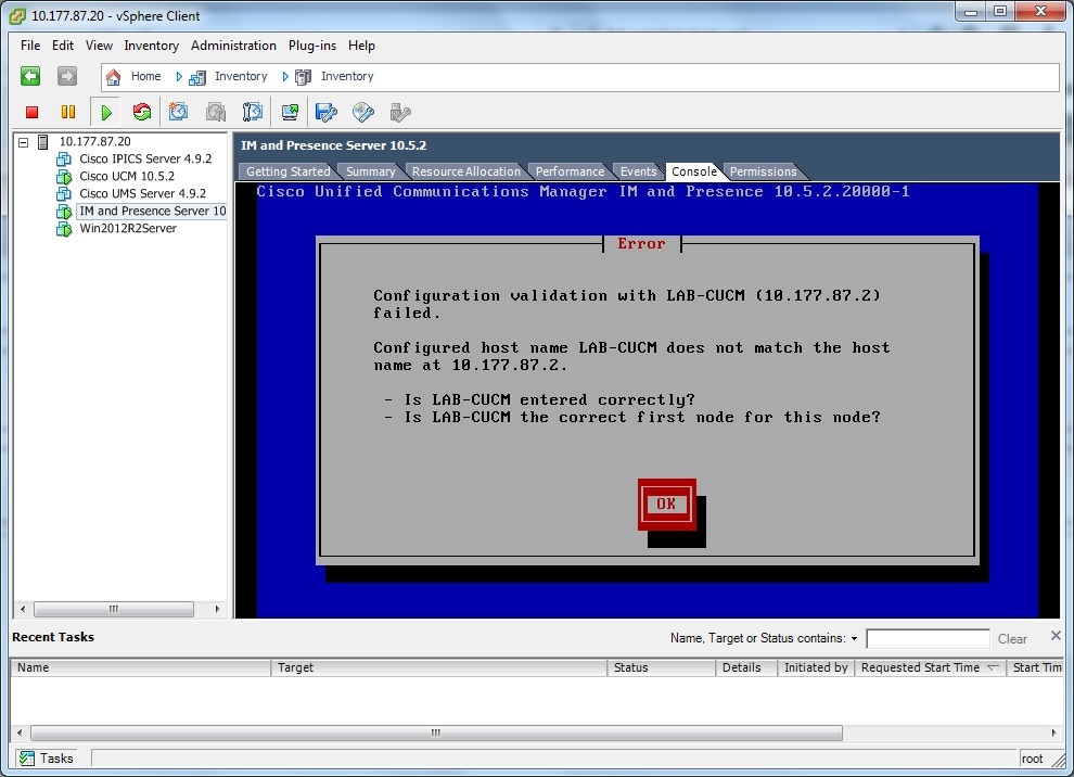 Solved CUCM And IMP Configuration And Validation Error Cisco Community