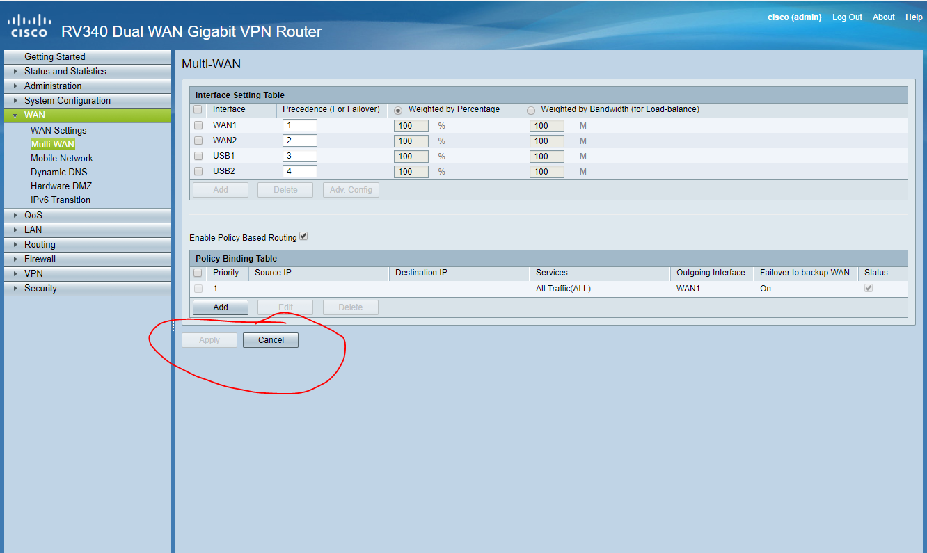 RV340 Dual-WAN VPN Router. Does not let me change the MultiWAN ... RV340 Dual-WAN VPN Router. Does not let me change the MultiWAN ...