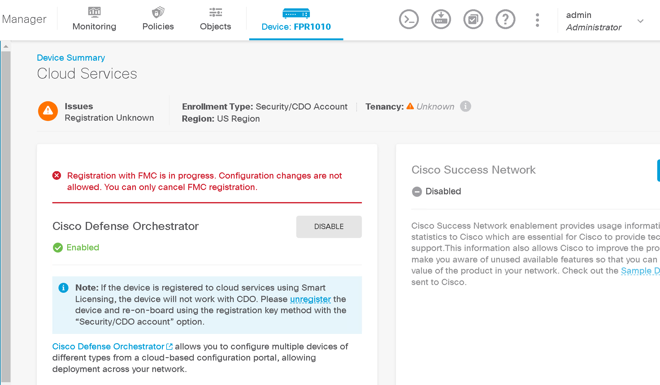 Fpr 1010 Registration In Progress And Cannot Cancel Cisco Community