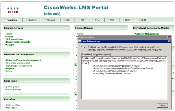 In LMS , I can not lunch Application[Topology Service ] - Cisco Community