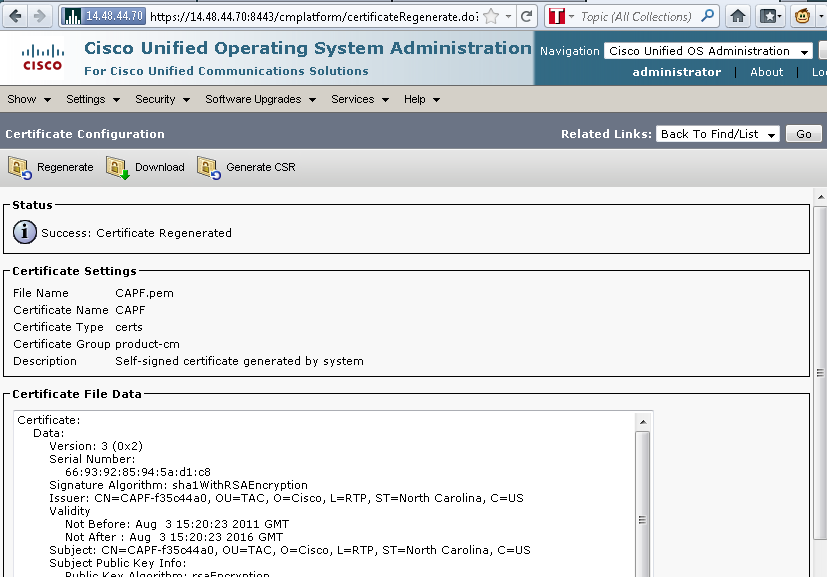 Replacing Capf Certificates Cisco Community