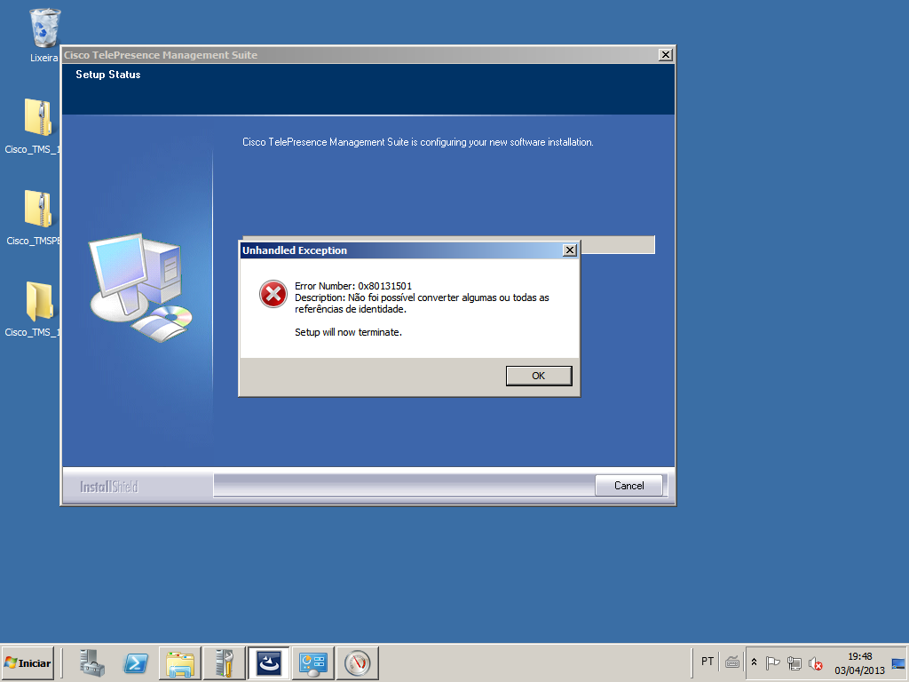 Solved Unhandled Exception Installing Tms 141 On Winserver 2008 Cisco Community