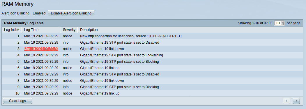 Cisco SG220 Log Time never changes and all log entries report the same ...