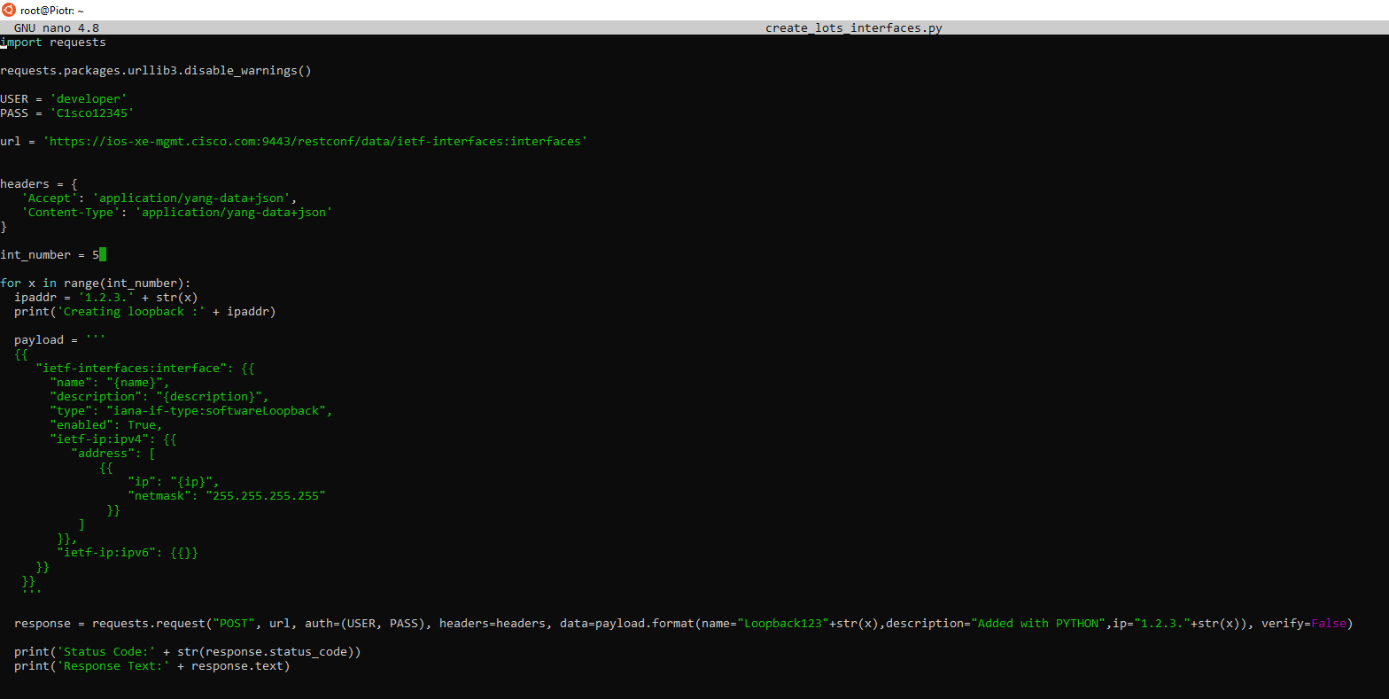 Creating Multiple Loopback Interfaces On A Router Using Python Not Working Cisco Community