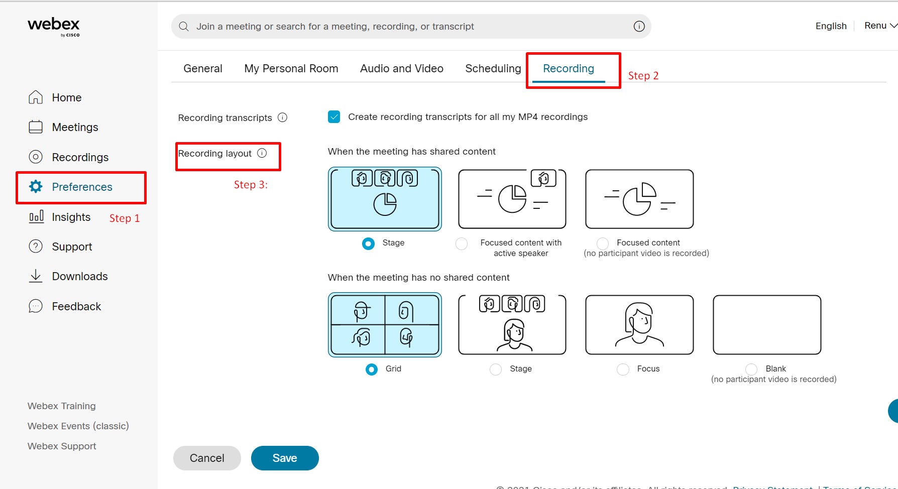 Convert recording from "Grid" view to "Focus" view? - Cisco Community