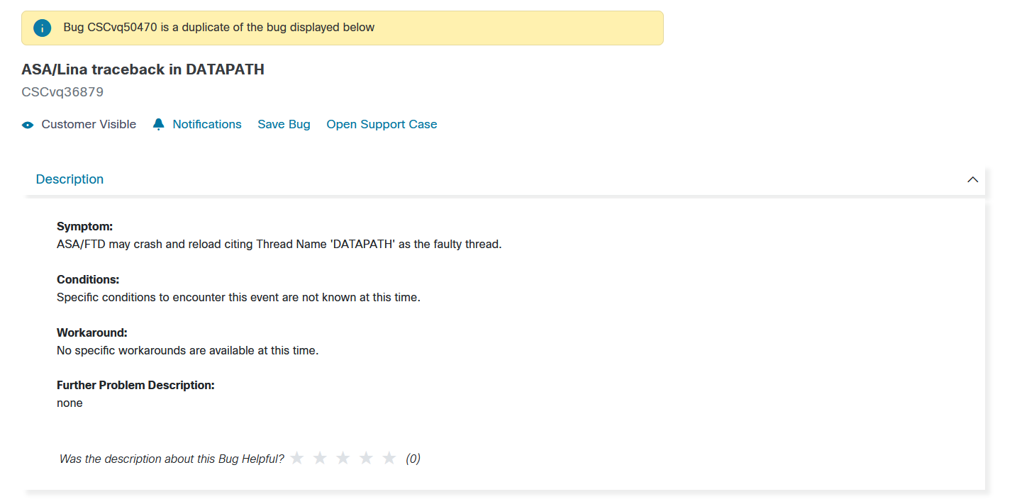can't find bug id "CSCvq50470" at bug search tools now - Cisco Community