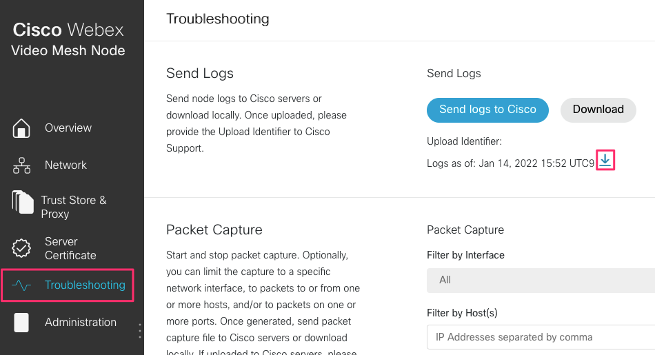 Cisco Webex Video Mesh ログ取得方法(WebUI) - Cisco Community
