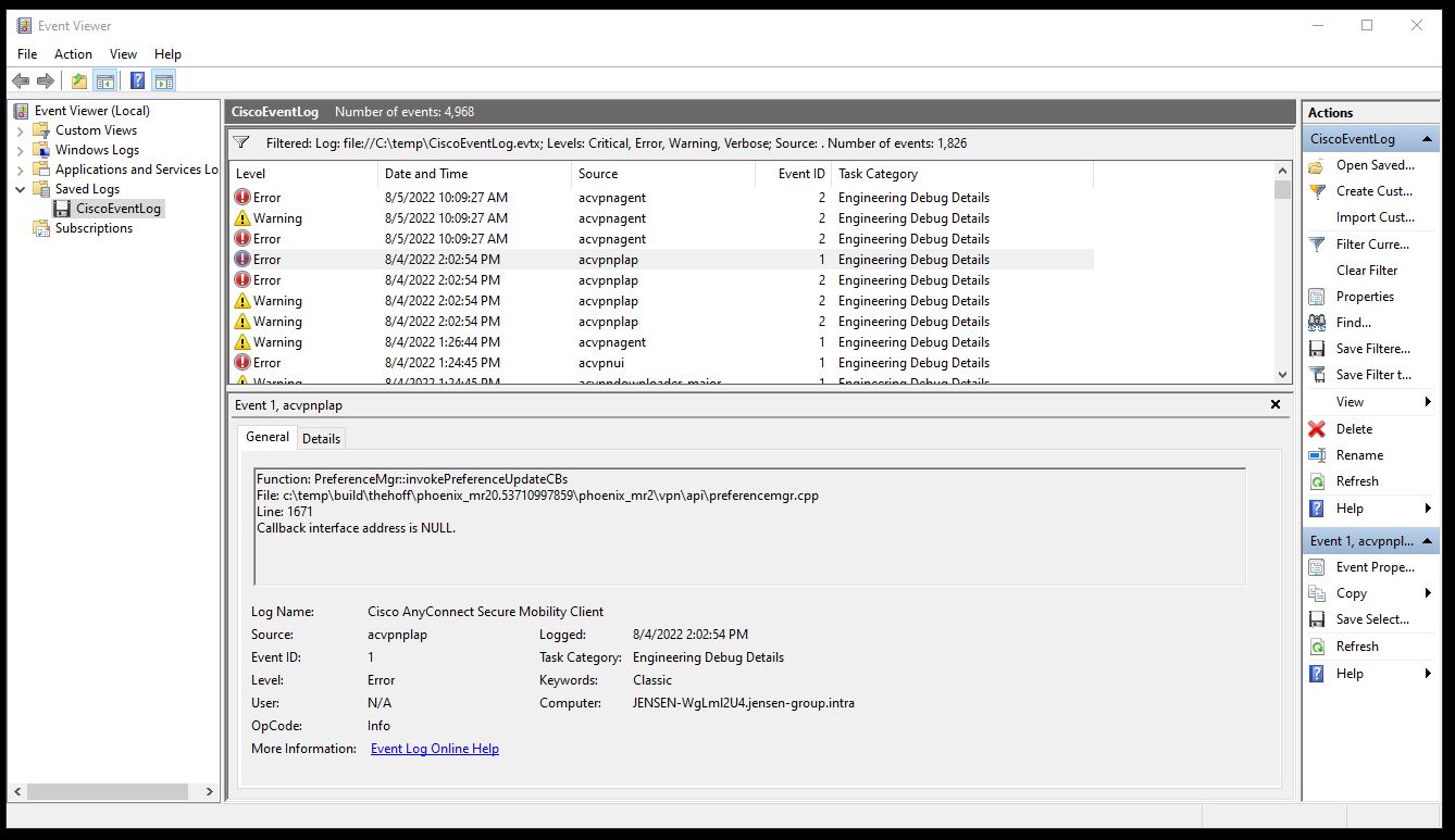 Daily Cisco AnyConnect Event Log warnings and errors - Cisco Community Daily Cisco AnyConnect Event Log warnings and errors - Cisco Community