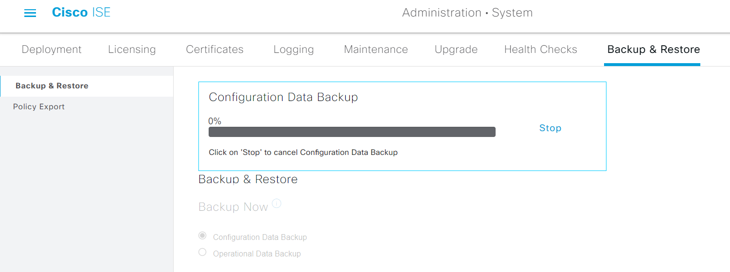 ISE3.0 web backup stuck at 0 - Cisco Community