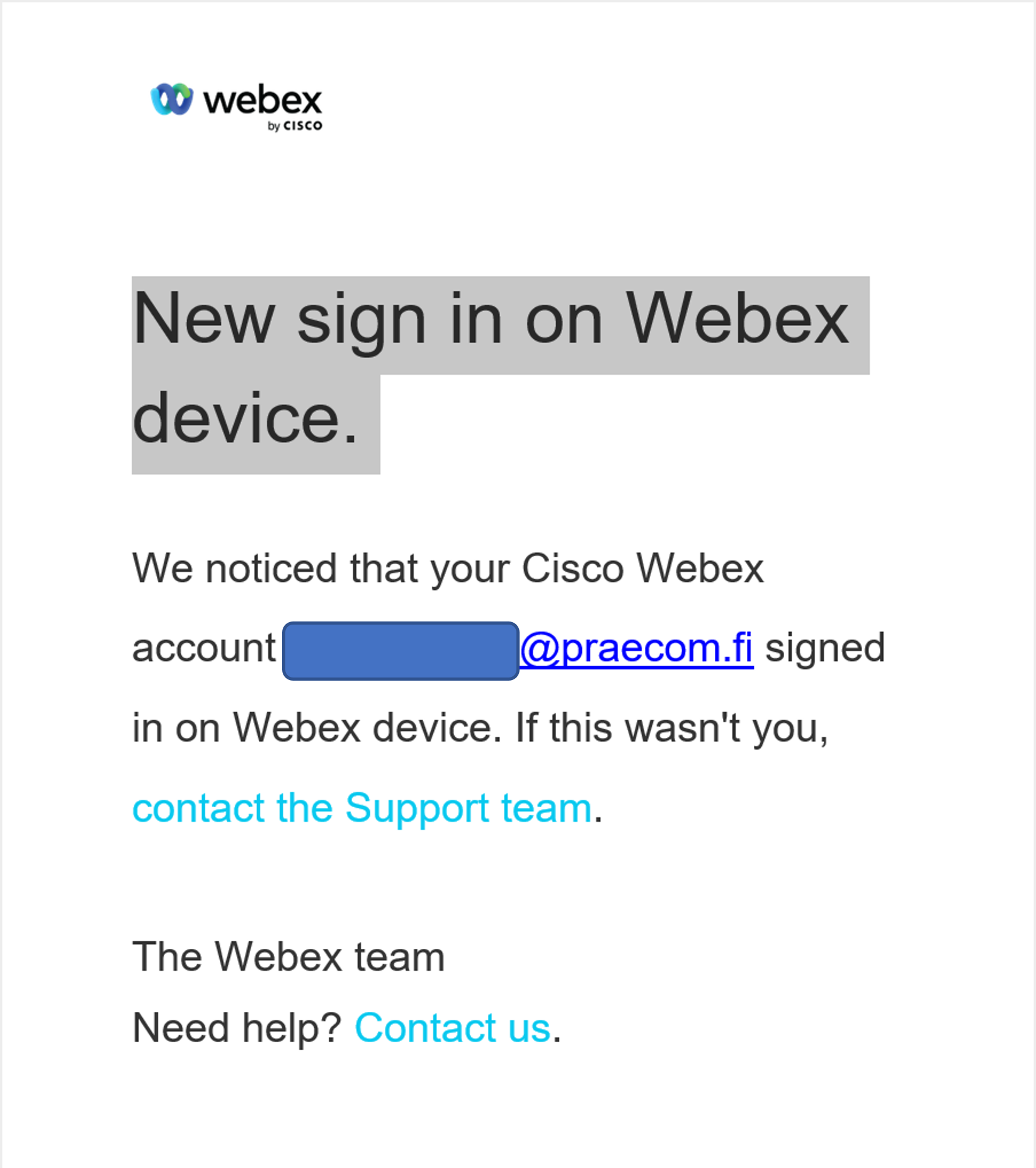 disable New sign in on Webex device alert email - Cisco Community