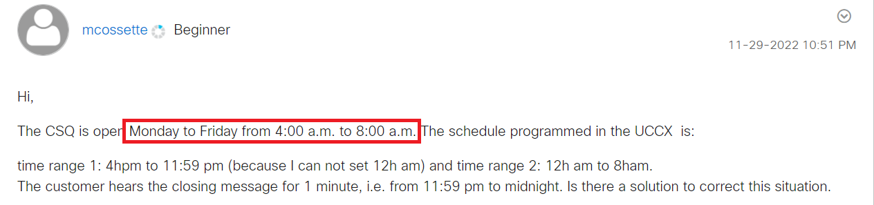 UCCX 12.5 Calendar overnight - Cisco Community