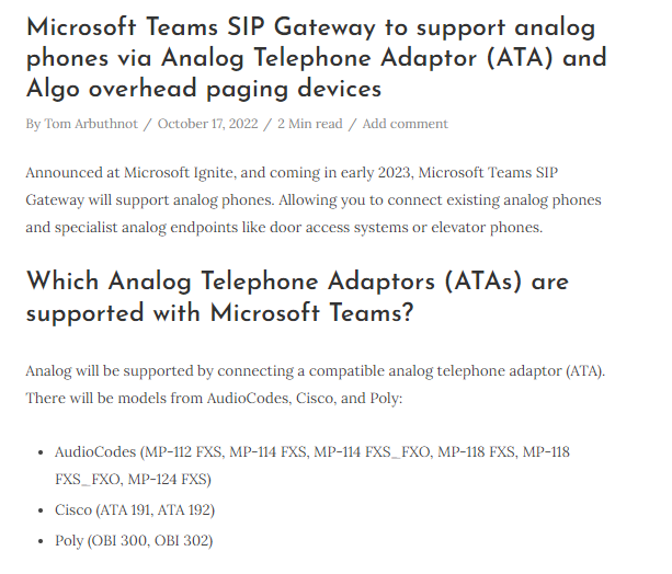 Cisco ATA 191 Microsoft Teams SIP - Cisco Community