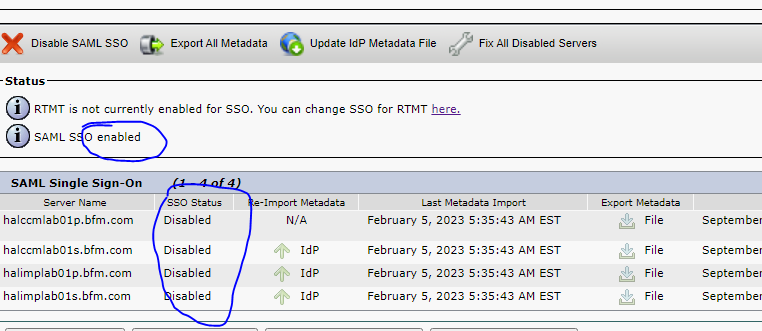SAML SSO shows enabled after being disabled on GUI - Cisco Community