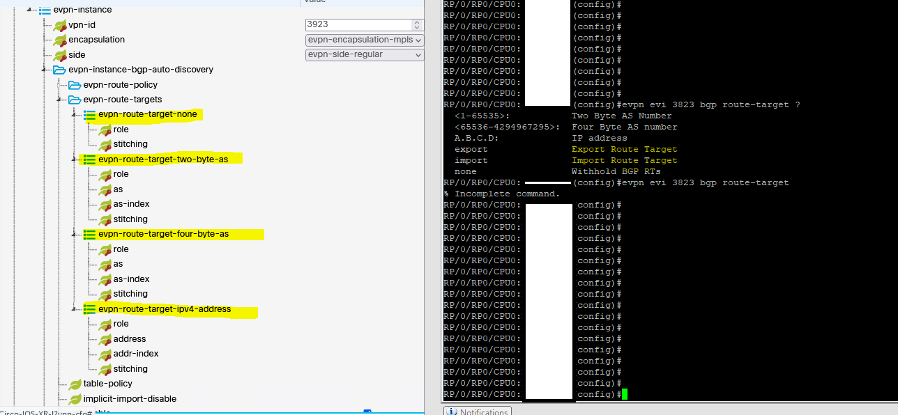 Cisco IOS-XR configure evpn evi bgp route-targets with netconf - Cisco ... Cisco IOS-XR configure evpn evi bgp route-targets with netconf - Cisco ...