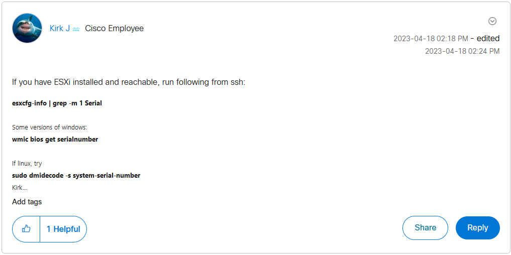 Cisco UCSC Serial Number - Cisco Community