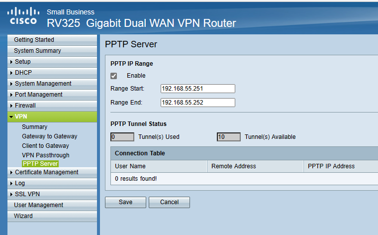RV325 (1.3.1.12) Can't change PPTP settings - Cisco Community