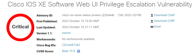 CVE-2023-20198 Vulnerabilidade Crítica no IOS XE com Web UI ativado ... CVE-2023-20198 Vulnerabilidade Crítica no IOS XE com Web UI ativado ...