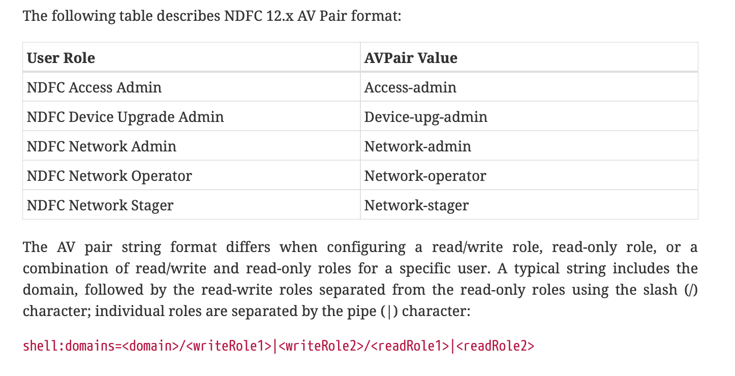 TACACS Role for ND and NDFC not working with one av-pair - Cisco Community