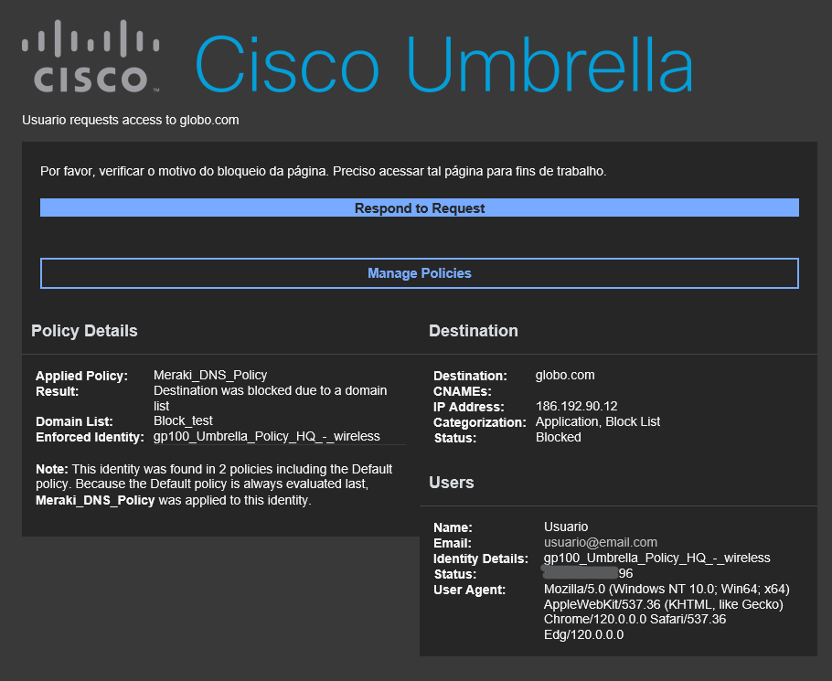 Cisco Umbrella - Página de Bloqueio Customizada - Cisco Community