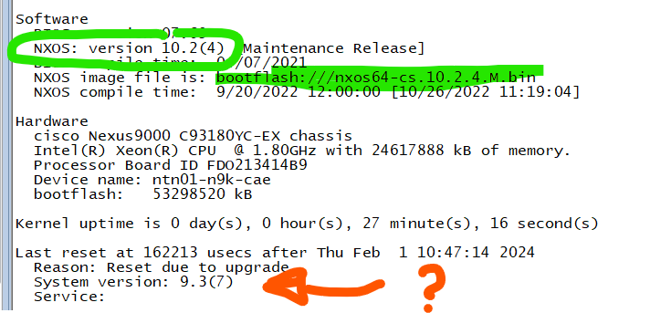 Solved: nxos version against system version - Cisco Community