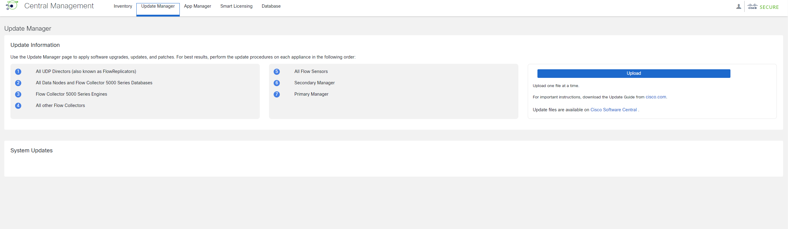 Cisco Security Network Analytics shows empty in Update Manager - Cisco ...