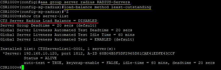 How to configure CTS Server RADIUS Load balancing in CSR1000v - Cisco ...