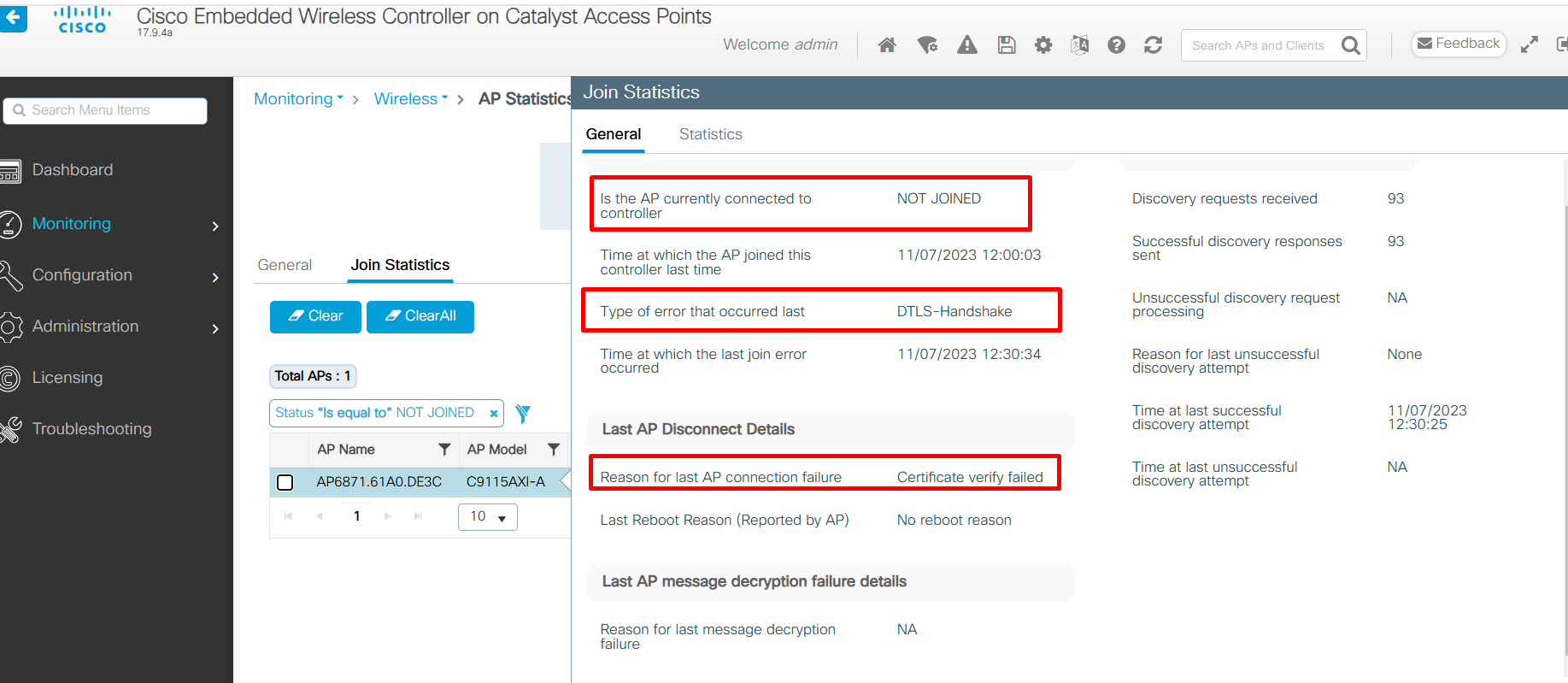 Tengo el mensaje de error en el WLC "chatter: Device wired0 notify DO ...
