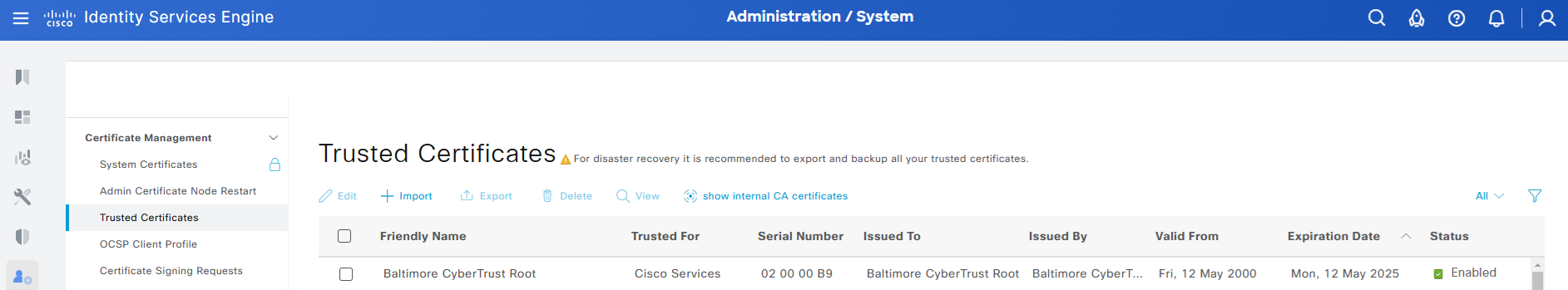 ISE - CSCwo05386 - Baltimore CyberTrust Root expirando (ISE 3.x ...