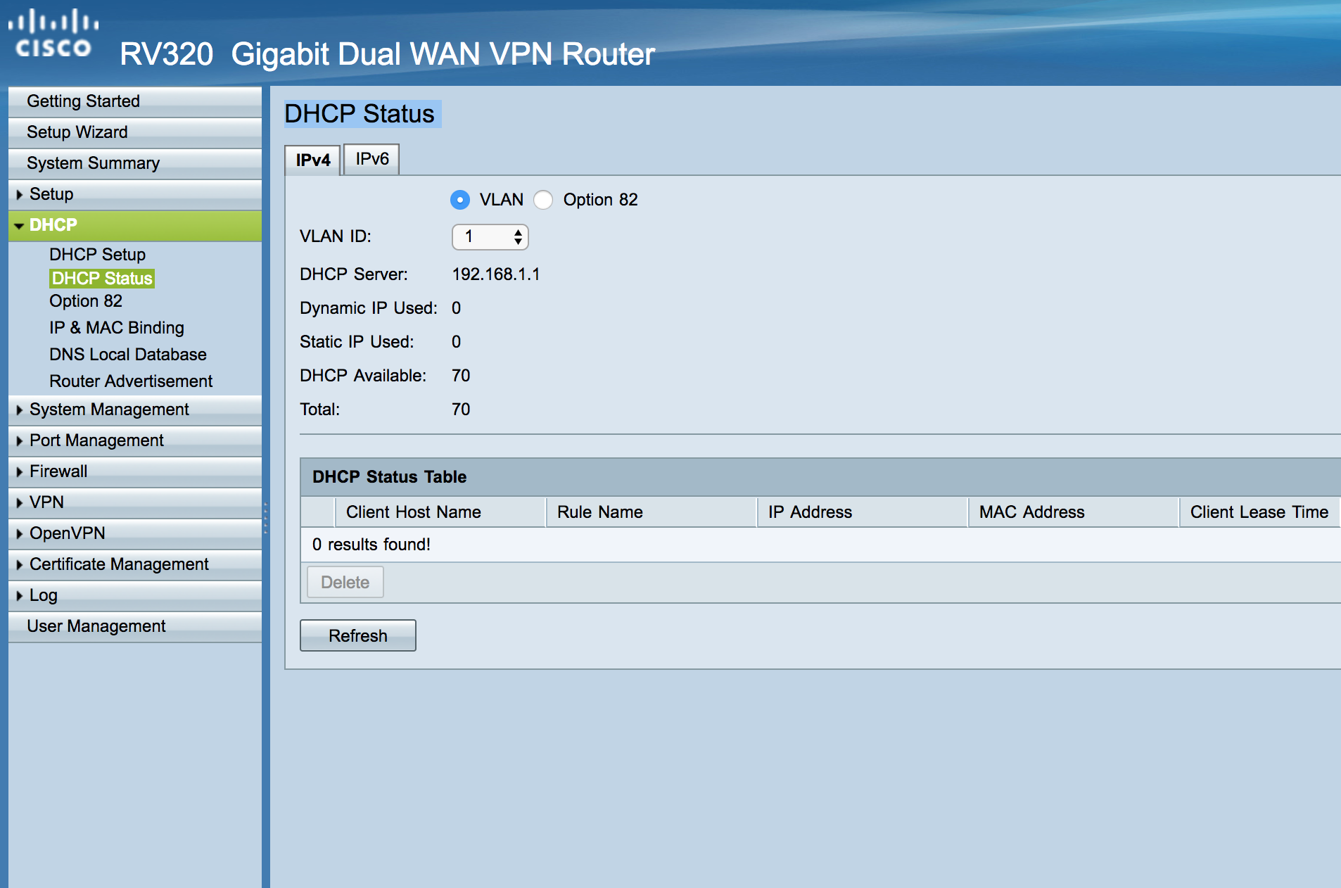 RV320 DHCP Status empty - Cisco Community