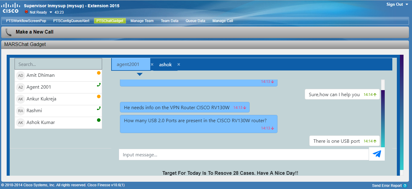 Solved: Cisco Finesse agent to agent and supervisor to agent Chat ...