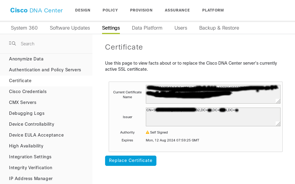 DNAC Certificate - Authority "Self Signed" - Cisco Community
