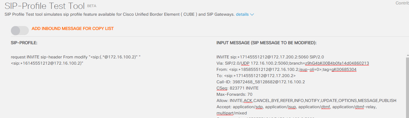 SIP profile for inbound messages not working - Cisco Community