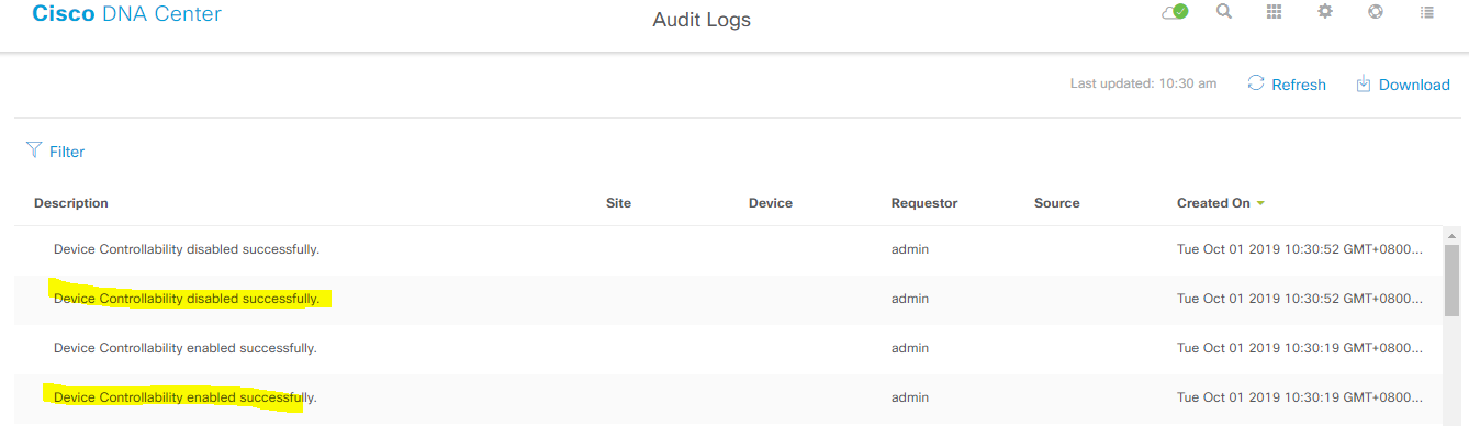 What situation does the DNAC system re-enable "Device_Controllability ...