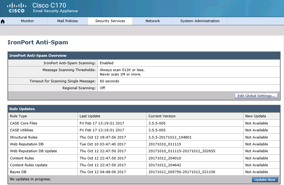 Solved: Ironport C170 The Anti-Virus database on this system is expired ...
