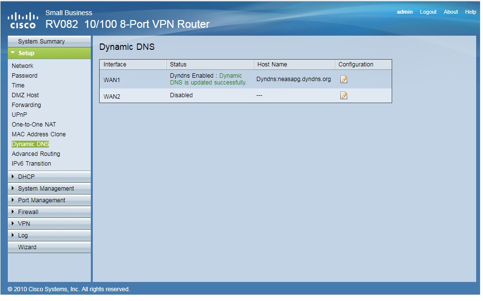 Dual Wan with DDNS in RV082 - Cisco Community