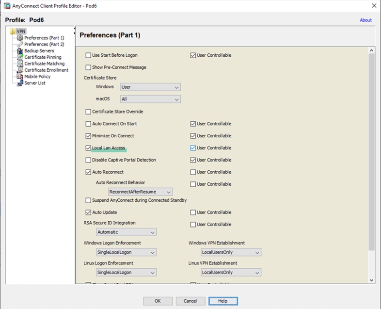 AnyConnect Split Tunneling (Local Lan Access, Split Tunneling, Static ...