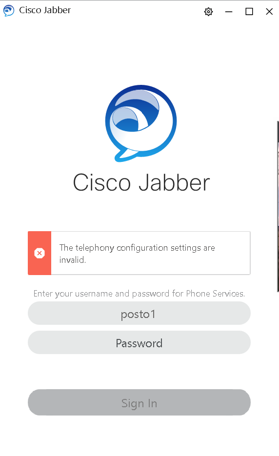 Cisco Jabber - The telephony configuration settings are invalid - Cisco ...