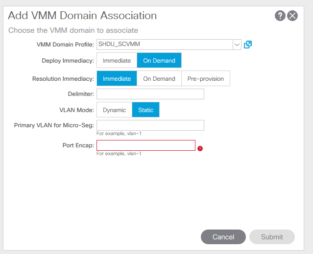 Microsoft VMM Domain static vlan - Cisco Community