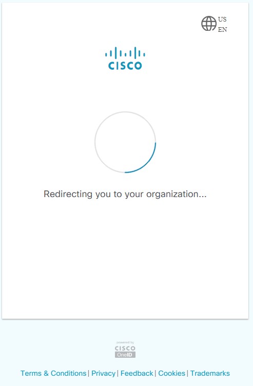 Packet Tracer login sits at "Redirecting you to your organization ...