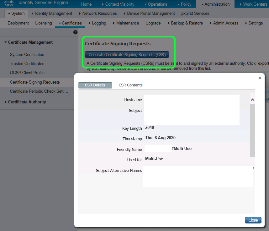 Solved: generate CSR on ISE - Cisco Community