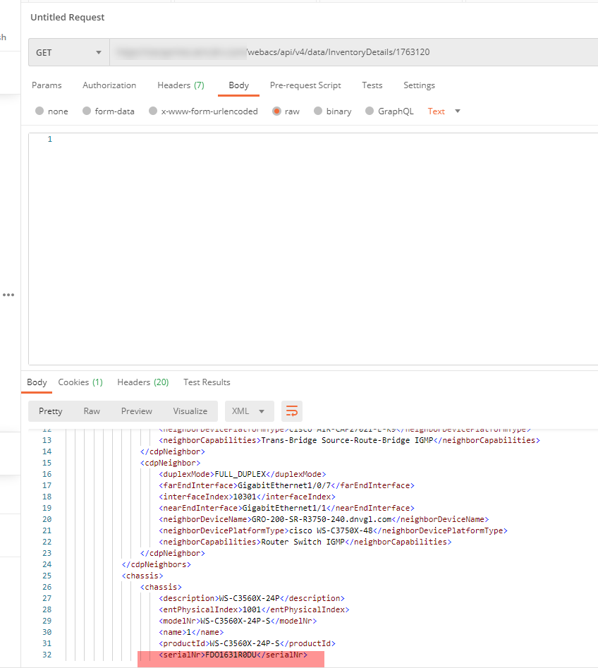 How to search device by serial number by using API in Cisco Prime v3.7 ...