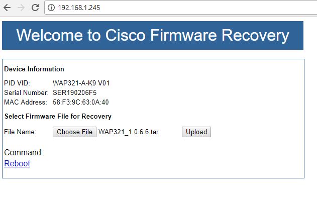 Cisco WAP 321 Firmware Recovery Fail - Cisco Community